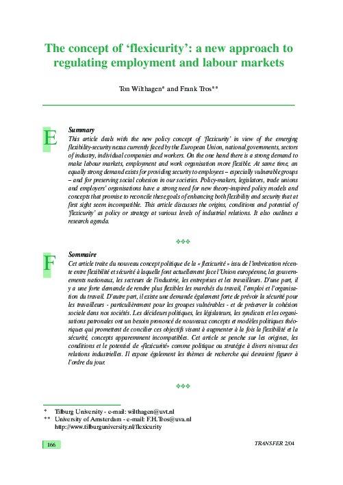 (PDF) The concept of ‘flexicurity’: a new approach to regulating employment and labour markets