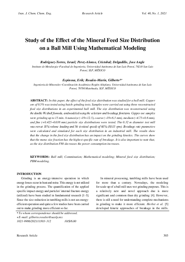 (PDF) Study of the effect of the mineral feed size distribution on a ...
