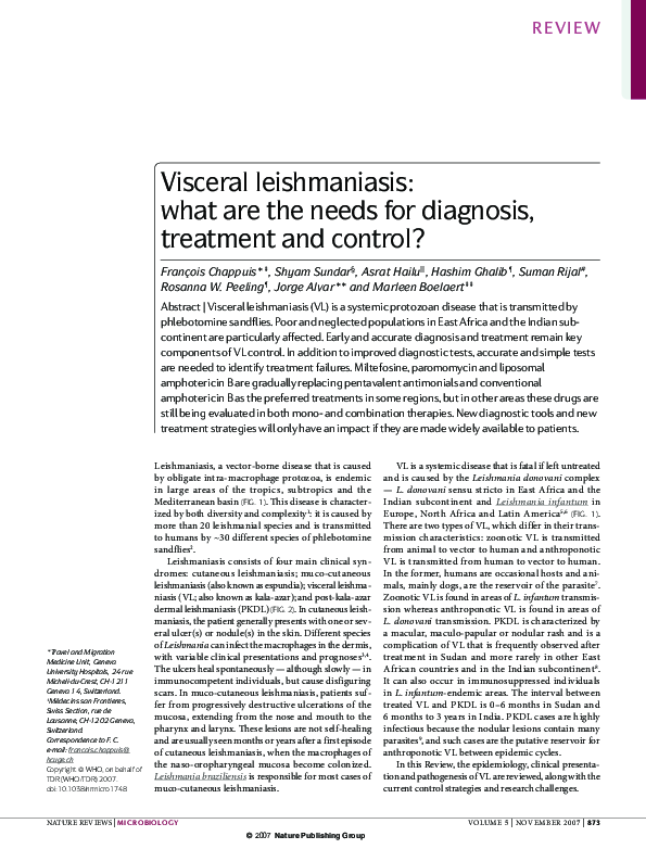 (PDF) Visceral leishmaniasis: what are the needs for diagnosis ...