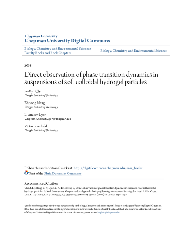 (PDF) Direct Observation of Phase Transition Dynamics in Suspensions of ...