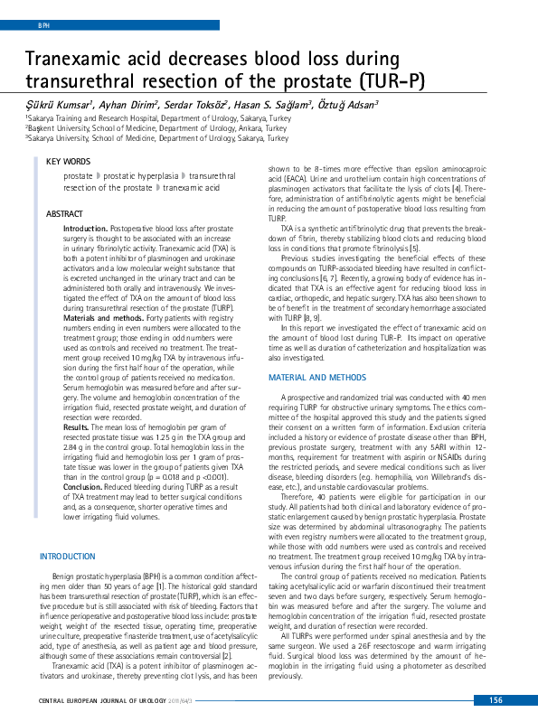 (PDF) BPH Tranexamic acid decreases blood loss during transurethral ...