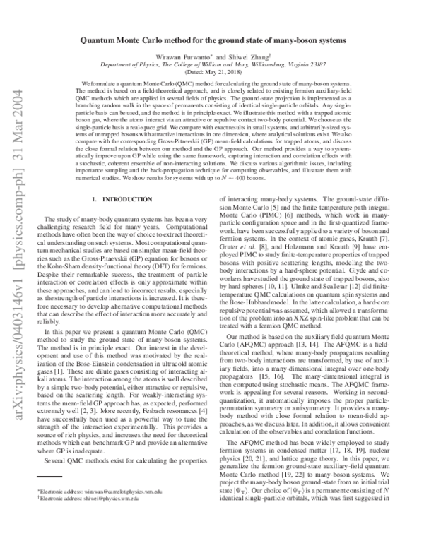 (PDF) Quantum Monte Carlo method for the ground state of many-boson systems | W. Purwanto ...