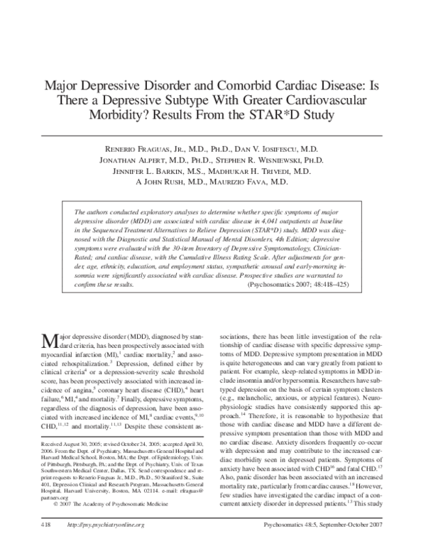 (PDF) Major Depressive Disorder and Comorbid Cardiac Disease: Is There ...