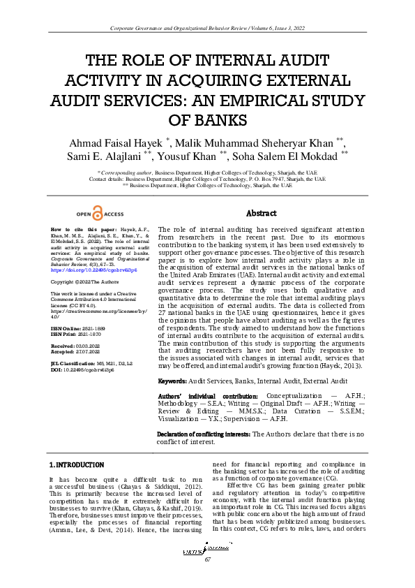 (PDF) The role of internal audit activity in acquiring external audit ...