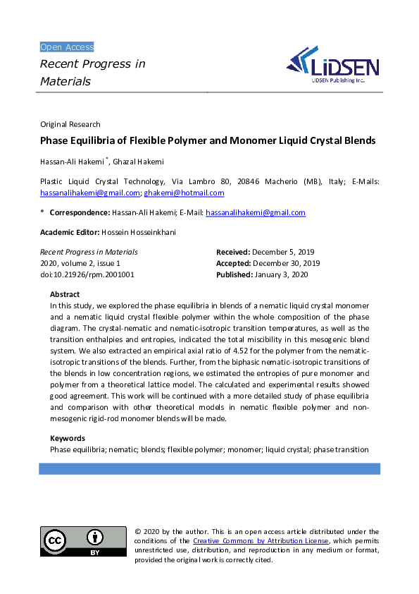 (PDF) Phase Equilibria of Flexible Polymer and Monomer Liquid Crystal ...