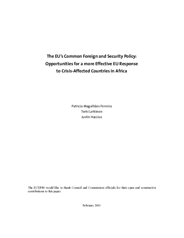 (PDF) The EU'S Common Foreign and Security Policy: Opportunities for a ...