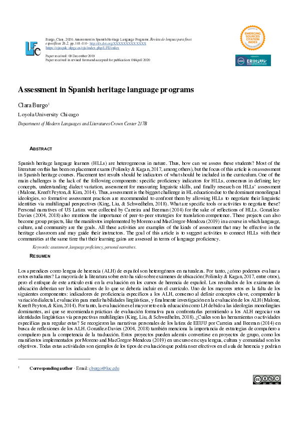 (PDF) Assessment in Spanish heritage language programs
