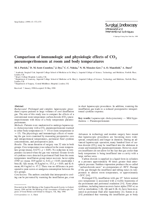 (PDF) Comparison of immunologic and physiologic effects of CO2 ...