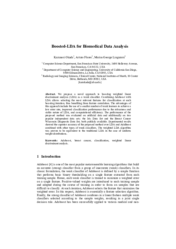 (PDF) Boosted-LDA: A Novel Method for Biomedical Data Analysis