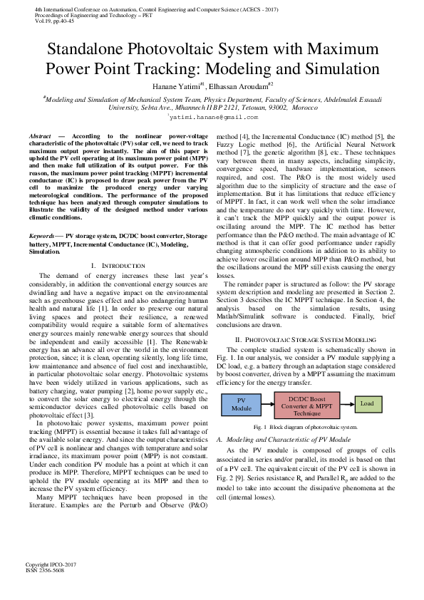 (PDF) Standalone Photovoltaic System with Maximum Power Point Tracking (PDF) Standalone Photovoltaic System with Maximum Power Point Tracking