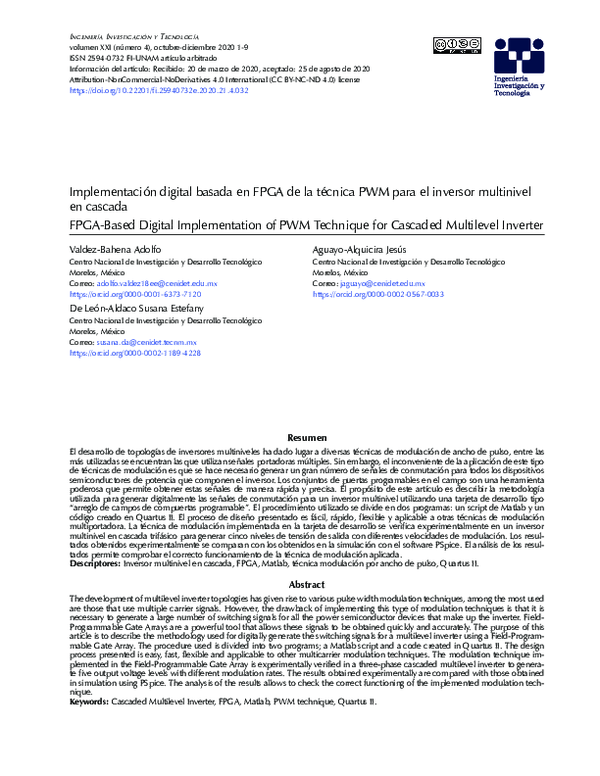 (PDF) Implementación digital basada en FPGA de la técnica PWM para el inversor multinivel en cascada