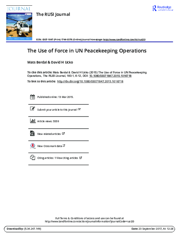 (PDF) The Use of Force in UN Peacekeeping Operations