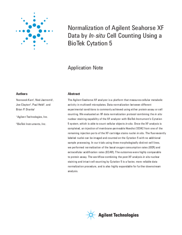 (PDF) Normalization of Agilent Seahorse XF Data by In-situ Cell ...