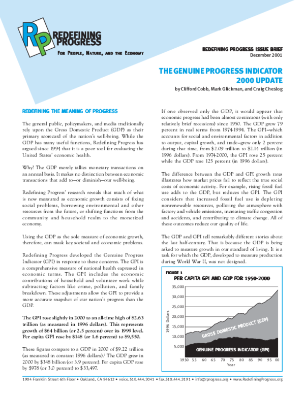 (PDF) The Genuine Progress Indicator 2000 Update