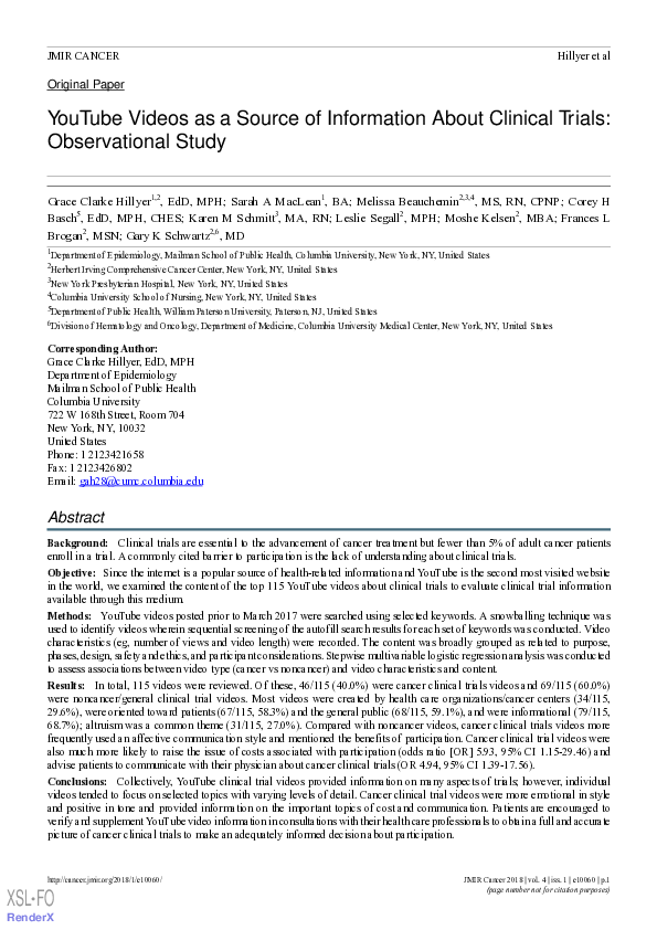(PDF) YouTube Videos as a Source of Information About Clinical Trials ...