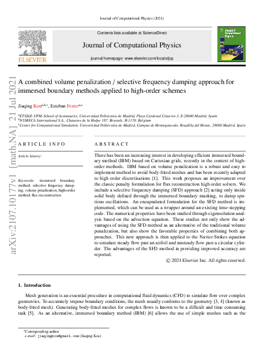(PDF) A combined volume penalization / selective frequency damping approach for immersed ...