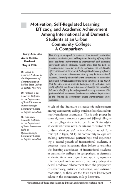 (PDF) Motivation, Self-Regulated Learning Efficacy, and Academic Achievement among International ...