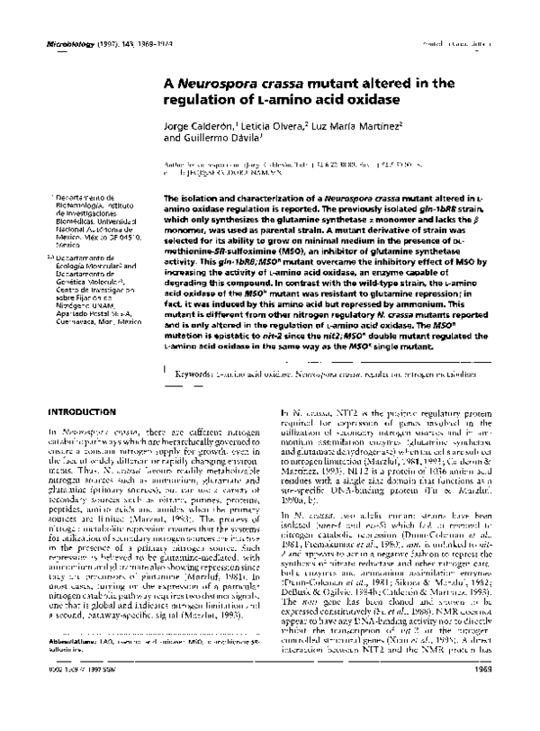 (PDF) A Neurospora crassa mutant altered in the regulation of L-amino ...