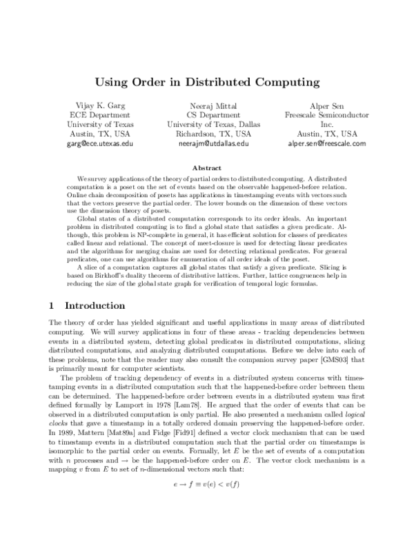 Pdf Using Order In Distributed Computing