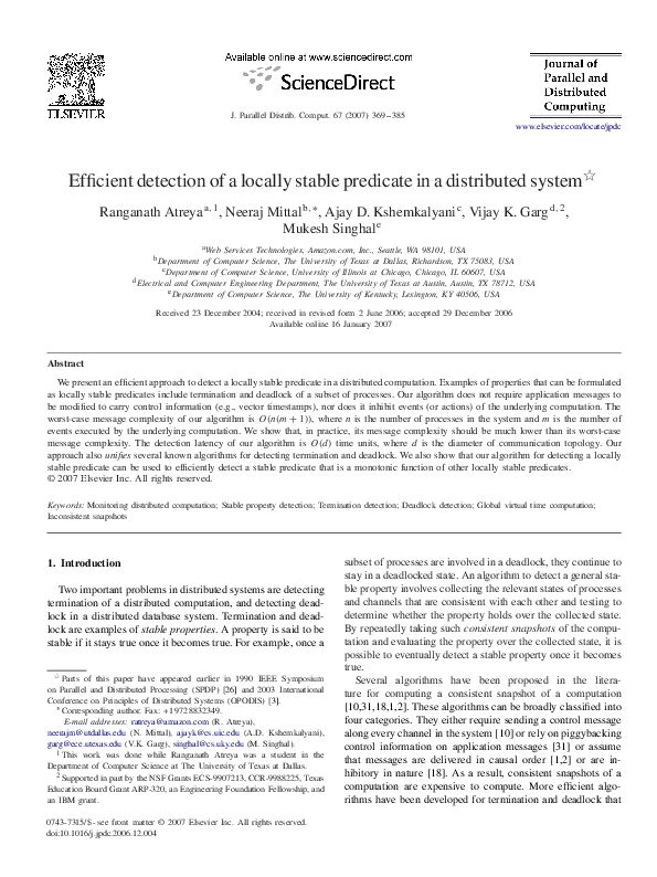 (PDF) Efficient detection of a locally stable predicate in a distributed system