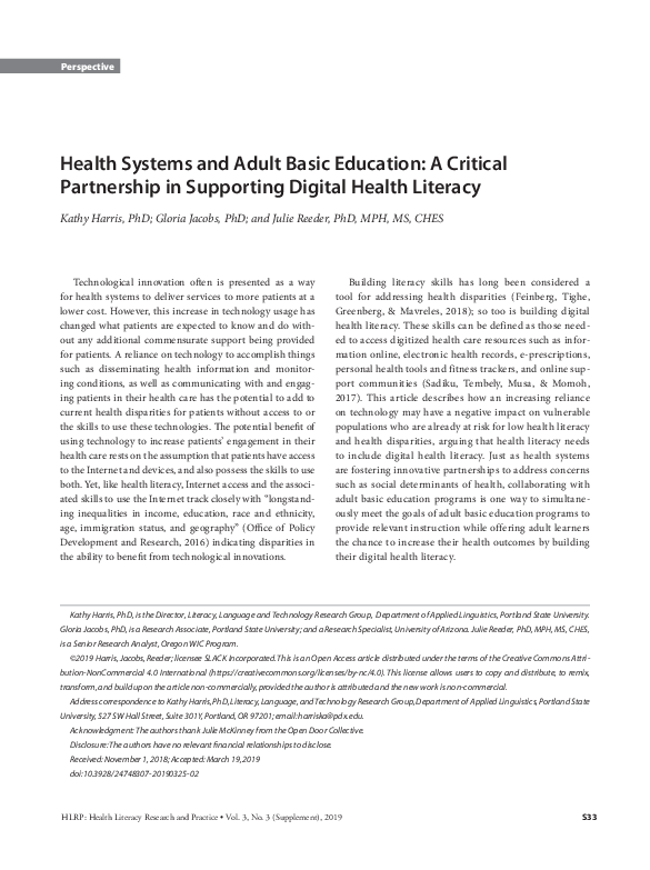 (PDF) Health Systems and Adult Basic Education: A Critical Partnership ...