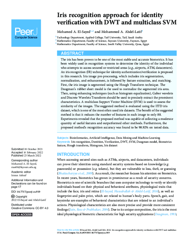 (PDF) Iris recognition approach for identity verification with DWT and ...