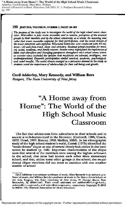 (PDF) “A Home away from Home”: The World of the High School Music Classroom
