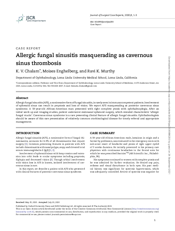 (PDF) Allergic fungal sinusitis masquerading as cavernous sinus ...