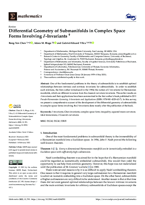 (PDF) Differential Geometry of Submanifolds in Complex Space Forms Involving δ-Invariants