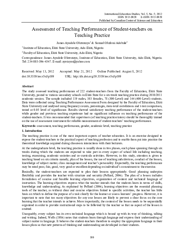 (PDF) Assessment of Teaching Performance of Student-teachers on ...