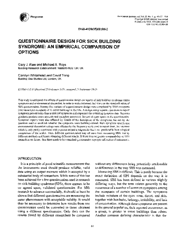 (PDF) Questionnaire design for sick building syndrome: An empirical ...