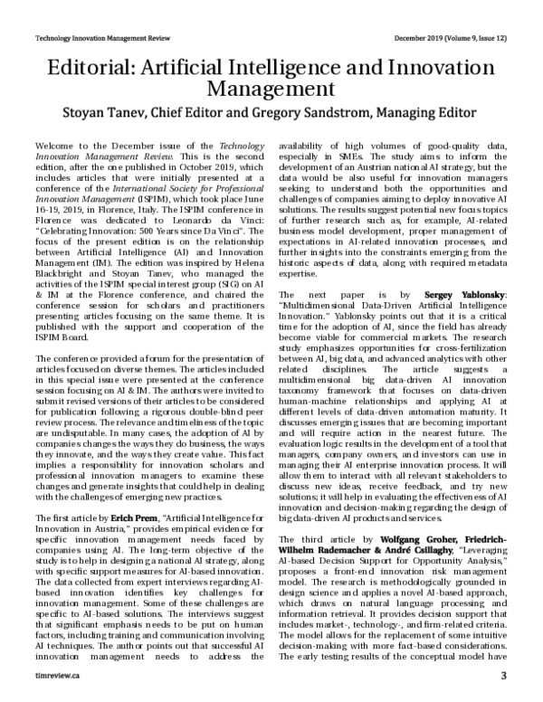 (PDF) Artificial Intelligence and Innovation Management