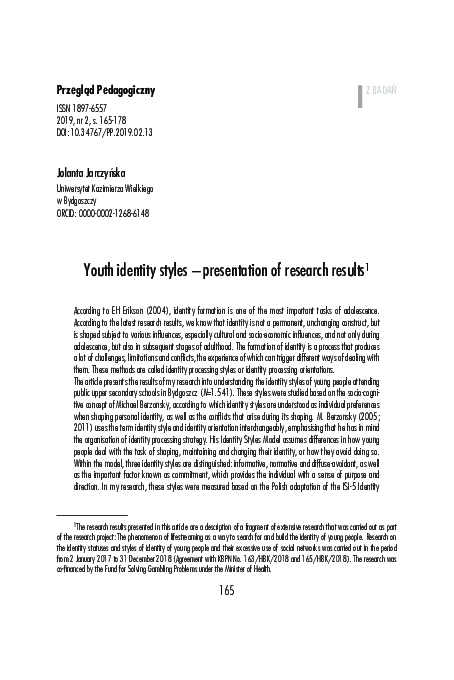 (PDF) Youth identity styles - presentation of research results