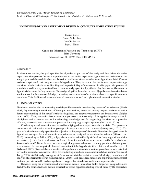 (PDF) Hypothesis-driven experiment design in computer simulation studies