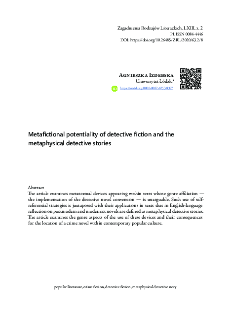 (PDF) Metafictional potentiality of detective fiction and the ...