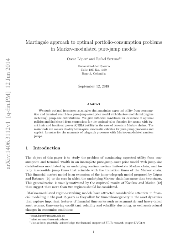 Pdf Martingale Approach To Optimal Portfolio Consumption Problems In Markov Modulated Pure