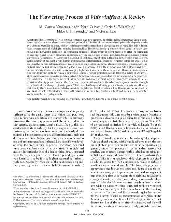 Pdf The Flowering Process Of Vitis Vinifera A Review