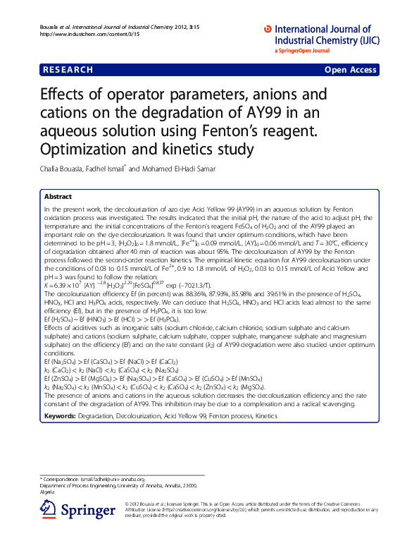 (PDF) Effects of operator parameters, anions and cations on the degradation of AY99 in an ...
