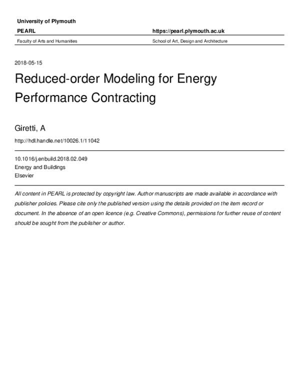 Pdf Reduced Order Modeling For Energy Performance Contracting