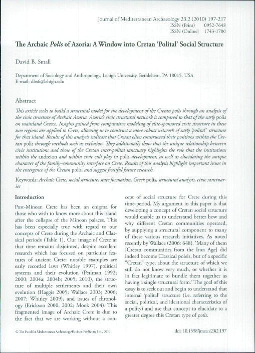 (PDF) The Archaic Polis of Azoria: A Window into Cretan ‘Polital ...