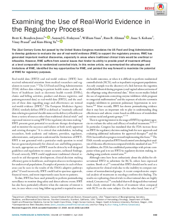 (PDF) Examining the Use of Real‐World Evidence in the Regulatory Process