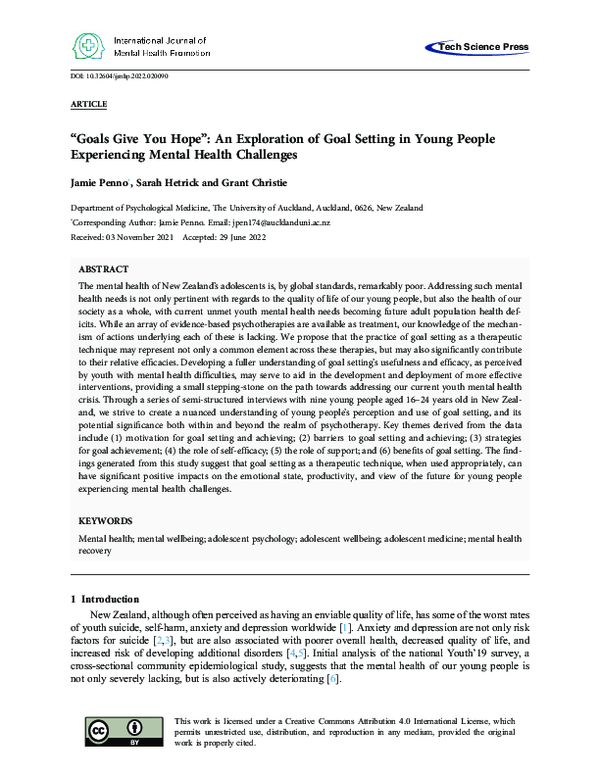 (PDF) “Goals Give You Hope”: An Exploration of Goal Setting in Young ...