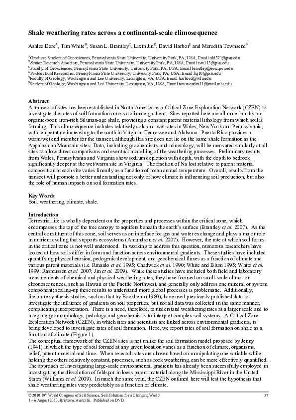 (PDF) Shale weathering rates across a continental-scale climosequence