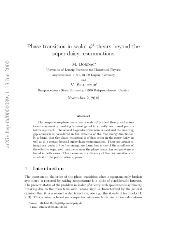 (PDF) Phase transition in scalar ϕ 4 -theory beyond the super-daisy resummations | Michael ...