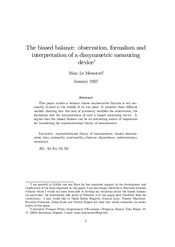 (PDF) The Biased Balance: Observation, Formalism and Interpretation of ...