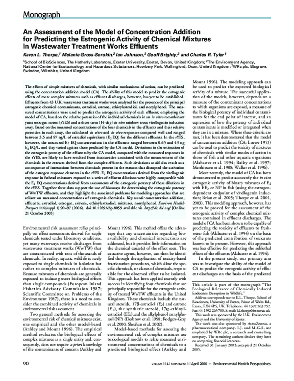 (PDF) Evaluating Concentration Addition in Wastewater Estrogens