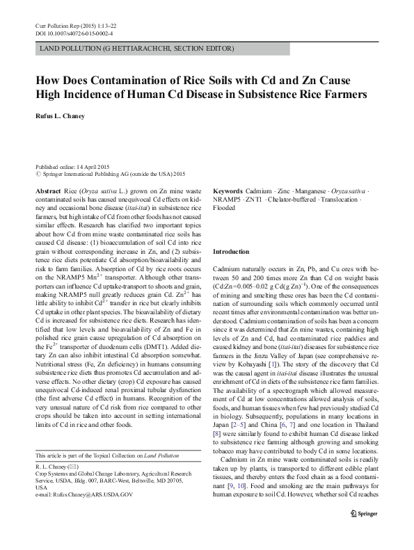 (PDF) How Does Contamination of Rice Soils with Cd and Zn Cause High ...