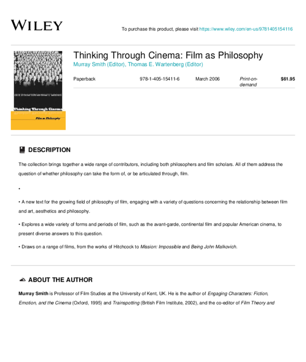(PDF) Thinking through cinema: film as philosophy