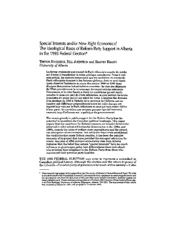 (PDF) Special Interests and/or New Right Economics? The Ideological ...