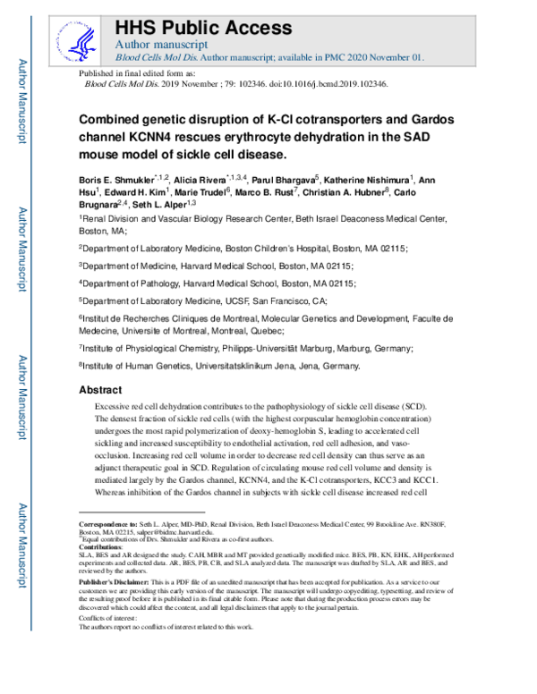 (PDF) Combined genetic disruption of K-Cl cotransporters and Gardos ...